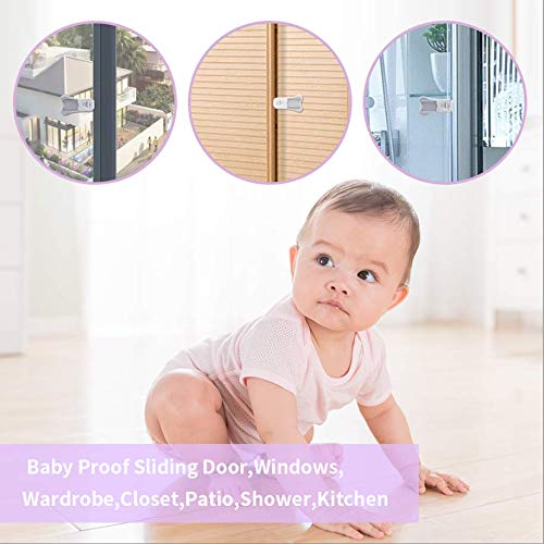 Sliding Glass Door Child Lock-GRANDOTO 4Pack Baby Proofing Home Guard Safety Locks & Toddler Children Proof Security Locking Kits for Window,Wardrobe,Closet,Patio,Shower,Barn,Kitchen Doors Slide Glass