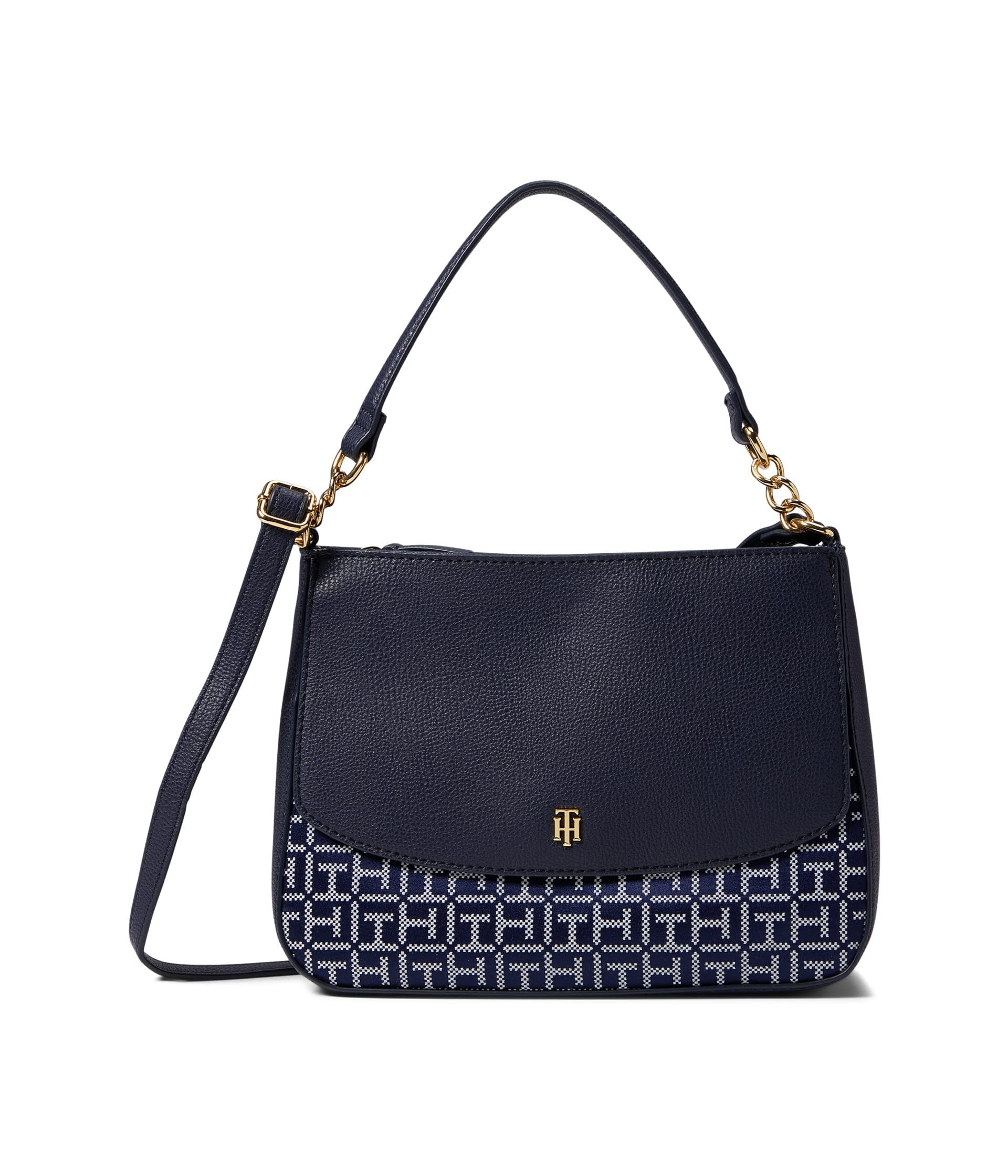 Tommy Hilfiger Yvette II Top-Handle Flap Satchel Square Monogram Jacquard Navy/White One Size
