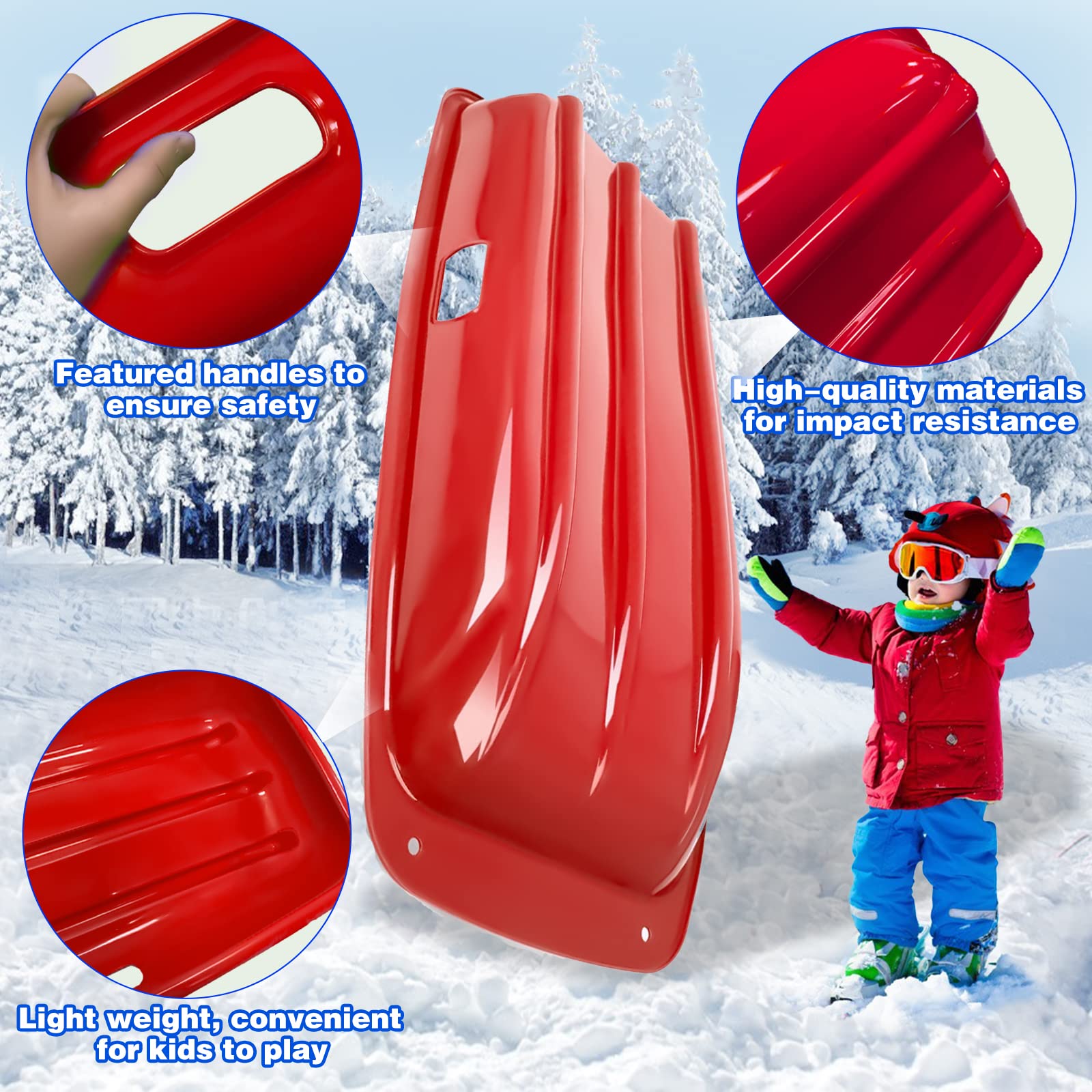 Sleds for Kids Kids and Adult, Snow Sled,Classic Plastic Sled(red)