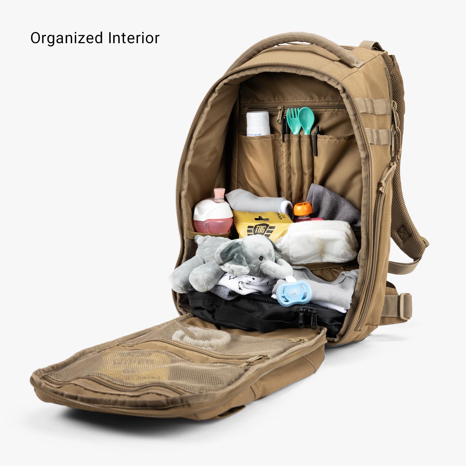 Tactical Baby Gear TBG - MOD Diaper Bag Backpack for Men w/Changing Mat - Modular Panel System (Coyote Brown)