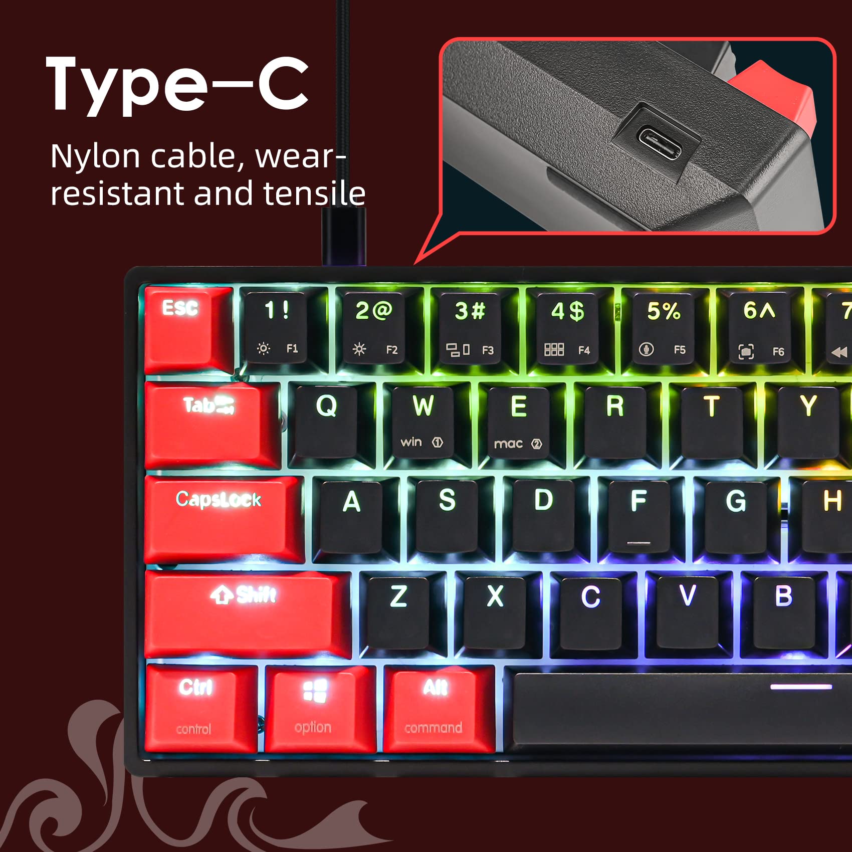 Ussixchare GK61 60 Percent Gaming Keyboard Mechanical RGB Programmable with Wired Hot Swappable Gateron Optical Yellow Switch for PC/Win/PS4/Xbox