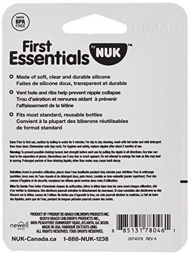 NUK Gerber First Essentials Silicone Nipples, Medium Flow, 4+ Months, 6 ct