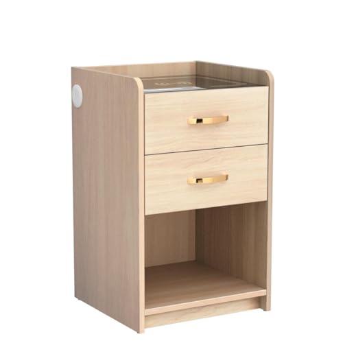 OLD CAPTAIN Nightstand with Wireless Charging Station, Smart Bedside Tables with Drawers and Open Storage Shelf for Bedrooms (White Wood Grain) … … …