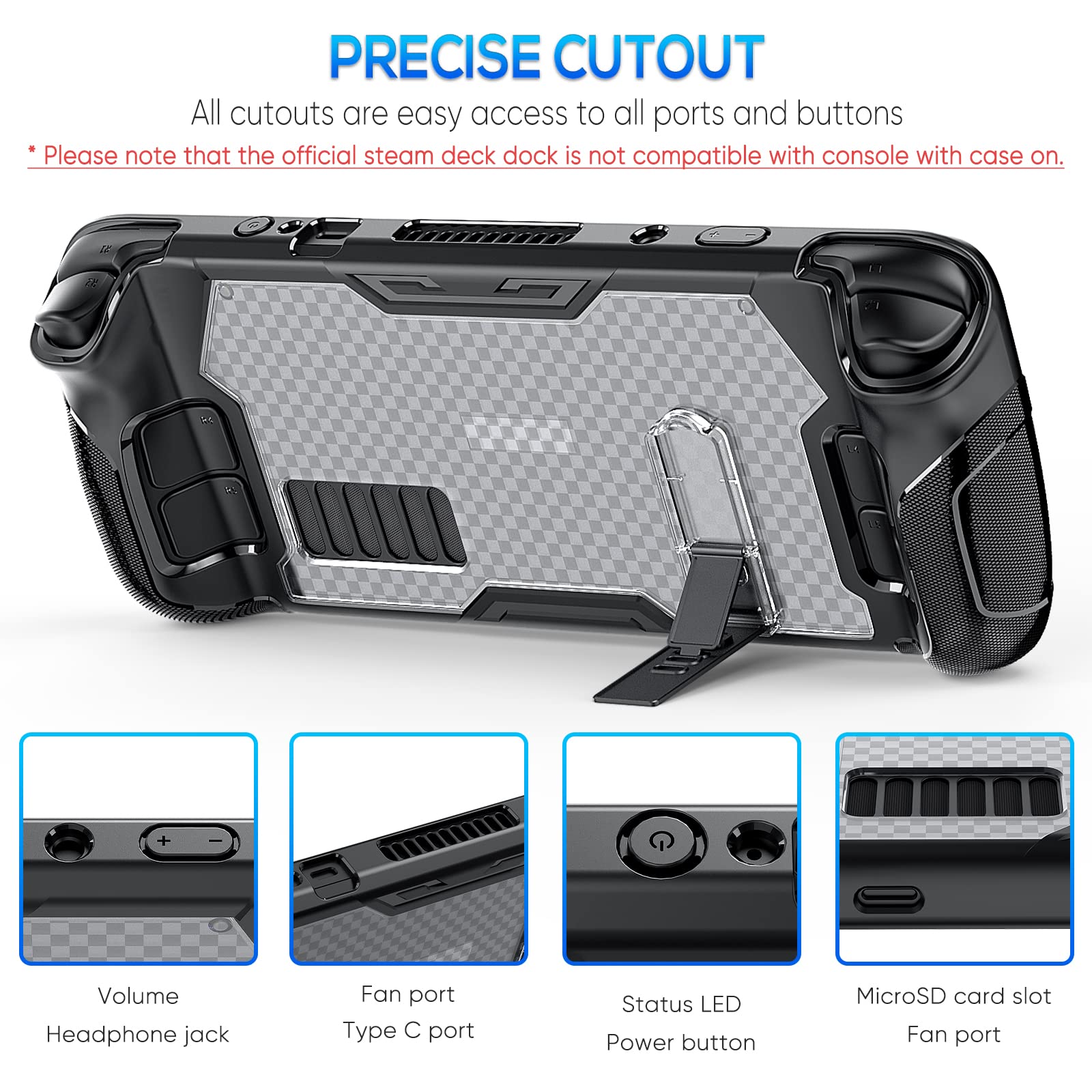 YUANHOT Protective Case for Steam Deck with Adjustable Kickstand, Protector Cover Accessories with 2 Pack Screen Protector and Anti-Collision Anti-Scratch Design - Black