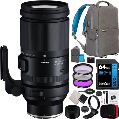 Tamron 150-500mm F/5-6.7 Di III VC VXD Zoom Lens for Nikon Z-Mount Mirrorless Cameras (Model A057) Bundle with Deco Gear Photography Backpack + UV Polarizer FLD Filter Kit and Accessories
