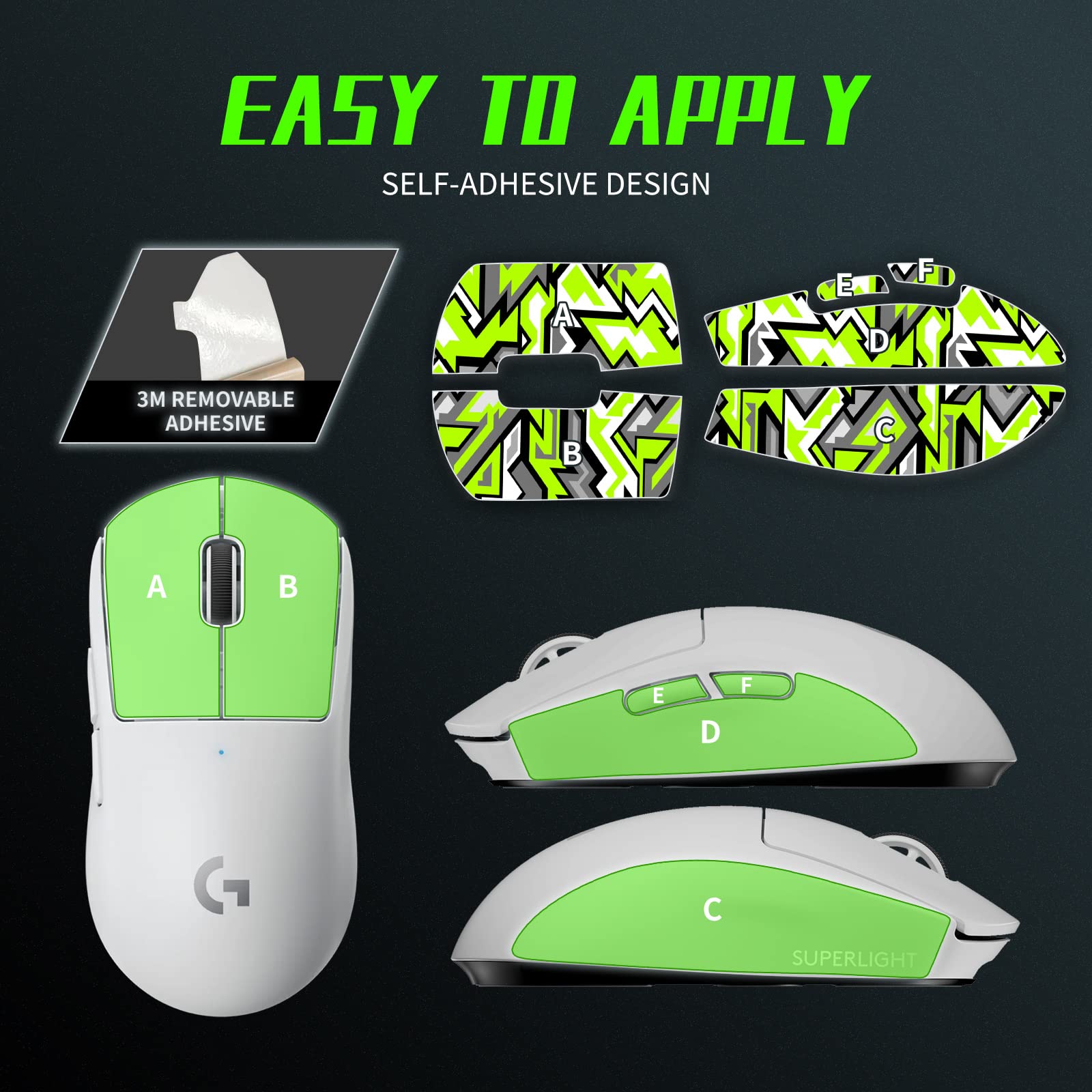 TALONGAMES [ Luminous Mouse Grip Tape Compatible with Logitech G PRO X Superlight, Superlight 2 Wireless Gaming Mouse Anti Slip Tape Mouse Skin (YG-01 (Aurora))