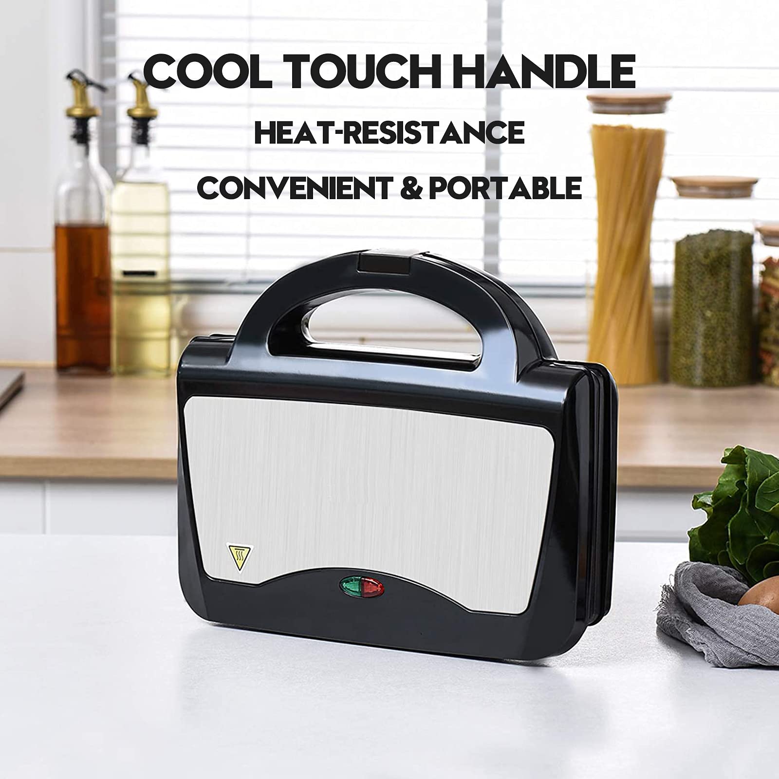 VCJ Sandwich Maker, 800W Electric Panini Grill Toaster with Extra Large Deep Non-stick Plates, Indicator Light, Easy to clean and store (Large size))