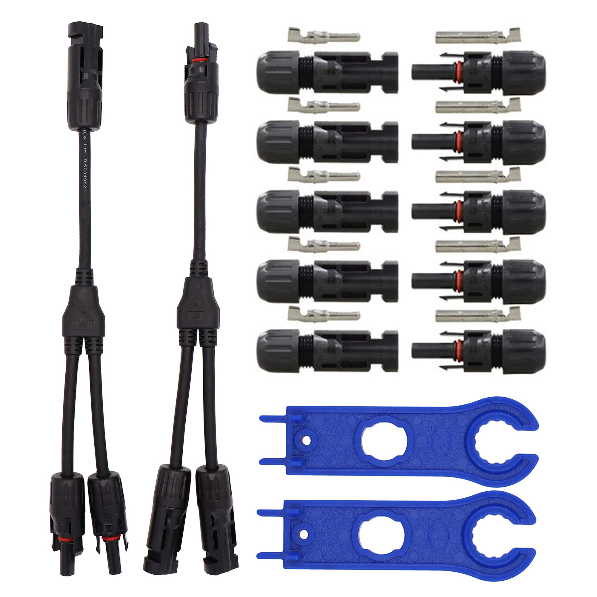 Ruikarhop Solar Connectors Y Branch 1 to 2 Parallel Adapter Cable Wire Plug Tool Kit for Solar Panel