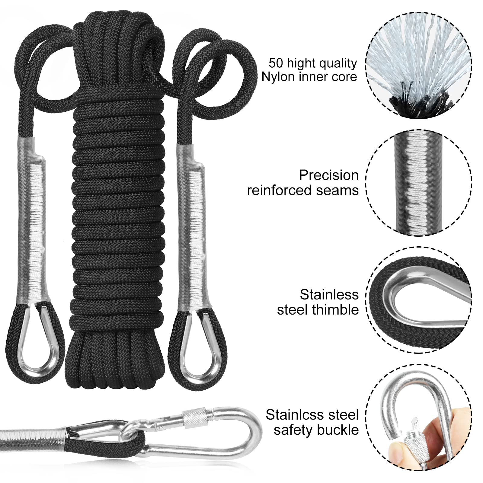 RENRANRING Outdoor Climbing Rope 10M(32ft) Static Rock Climbing Rope, Escape Rope Ice Climbing Equipment Fire Rescue Parachute Rope