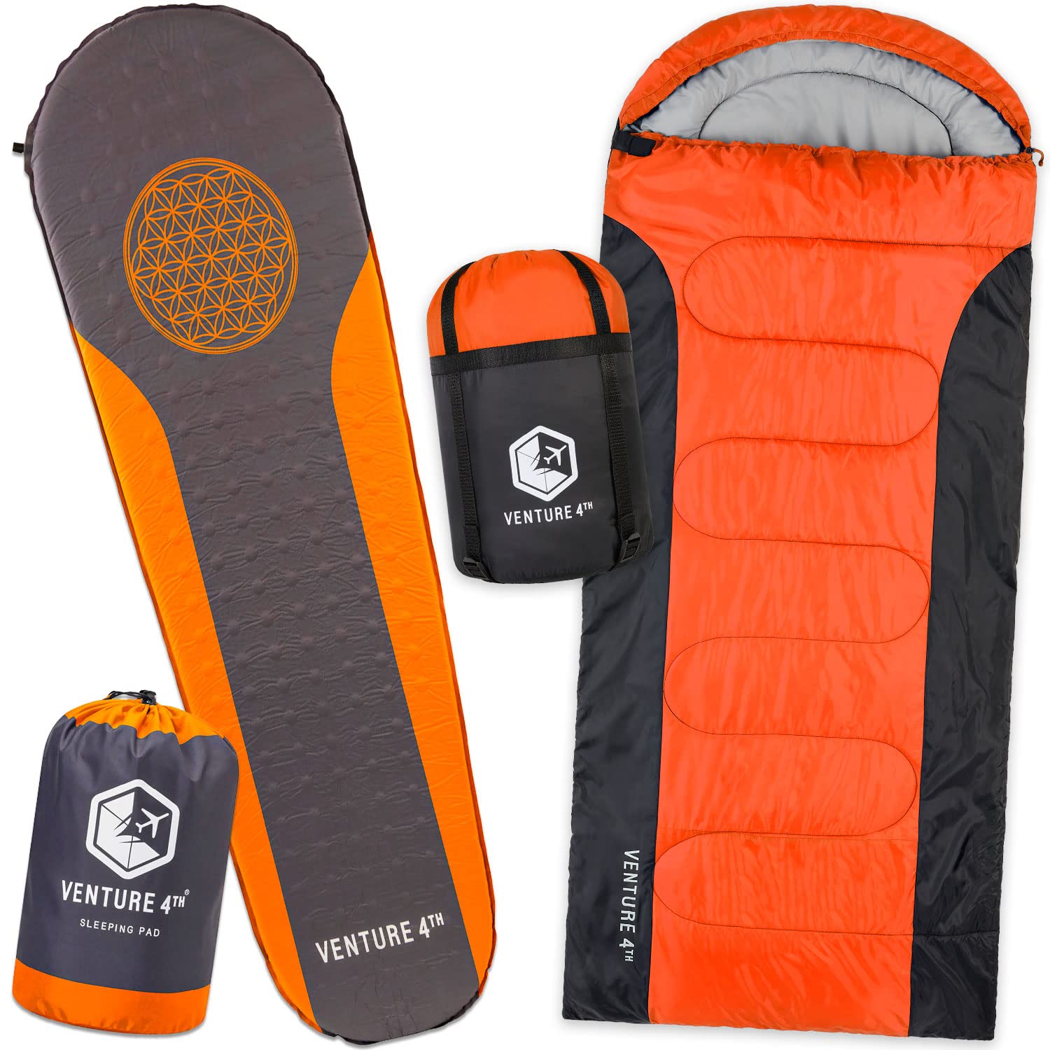 VENTURE 4TH Backpacking Warm Sleeping Bag with Self Inflating Sleeping Pad for Adults & Kids β Ideal for Hiking, Camping & Outdoor Adventures