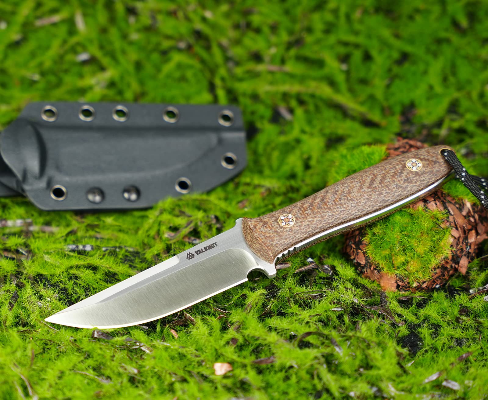 VALKNUT Fixed Blade Knife, D2 Steel Blade Full Tang Knives for Hunting Survival Bushcraft, 4'' Straight Back Blade Outdoor Camping Knife with Micarta Handle and Kydex Sheath