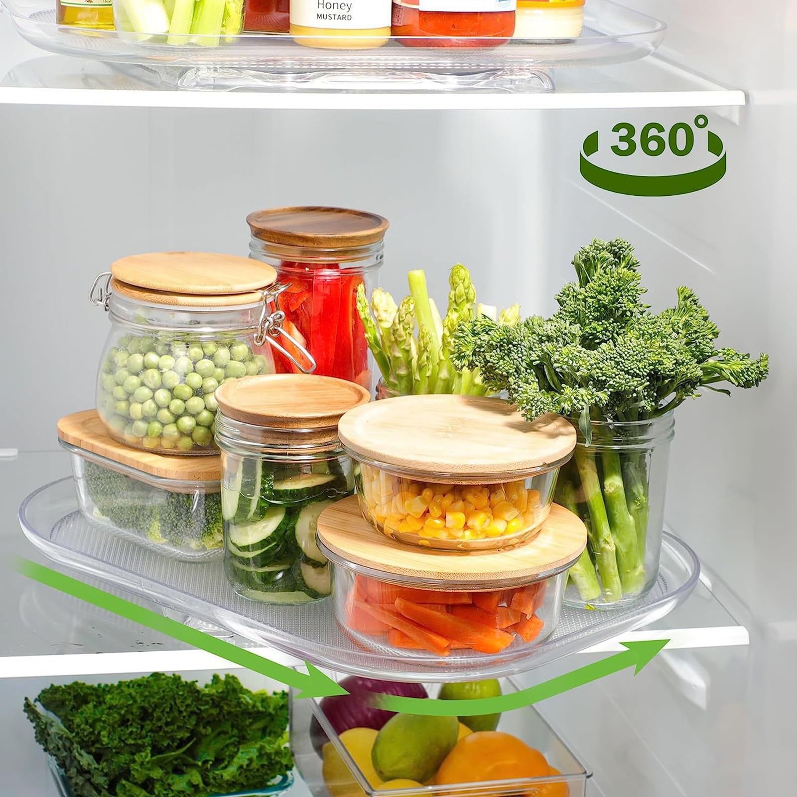 Square Lazy Susan for Refrigerator, Clear Turntable Organizer, 15.67'' Rectangular Fridge Organizers and Storage, Rotating Rack Organization for Kitchen, Counter Top, Cabinet Closet, Pantry, Bathroom
