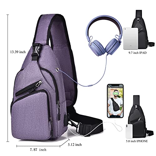 Sling Bag Sling Backpack Crossbody Bag for Women Men Chest Shoulder Bag Travel Hiking Daypack (Purple)