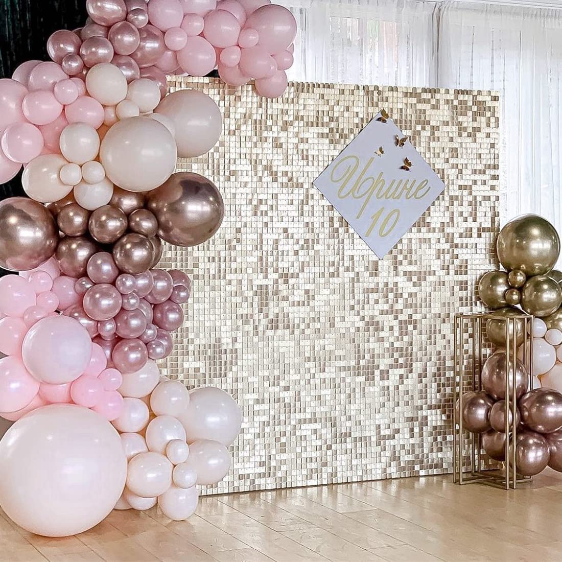 Square Shimmer Panels Light Gold Sequin Backdrop Shimmer Wall Backdrop 36 Panels Glitter Photo Backdrops for Birthday Anniversary Wedding Engagement Decoration