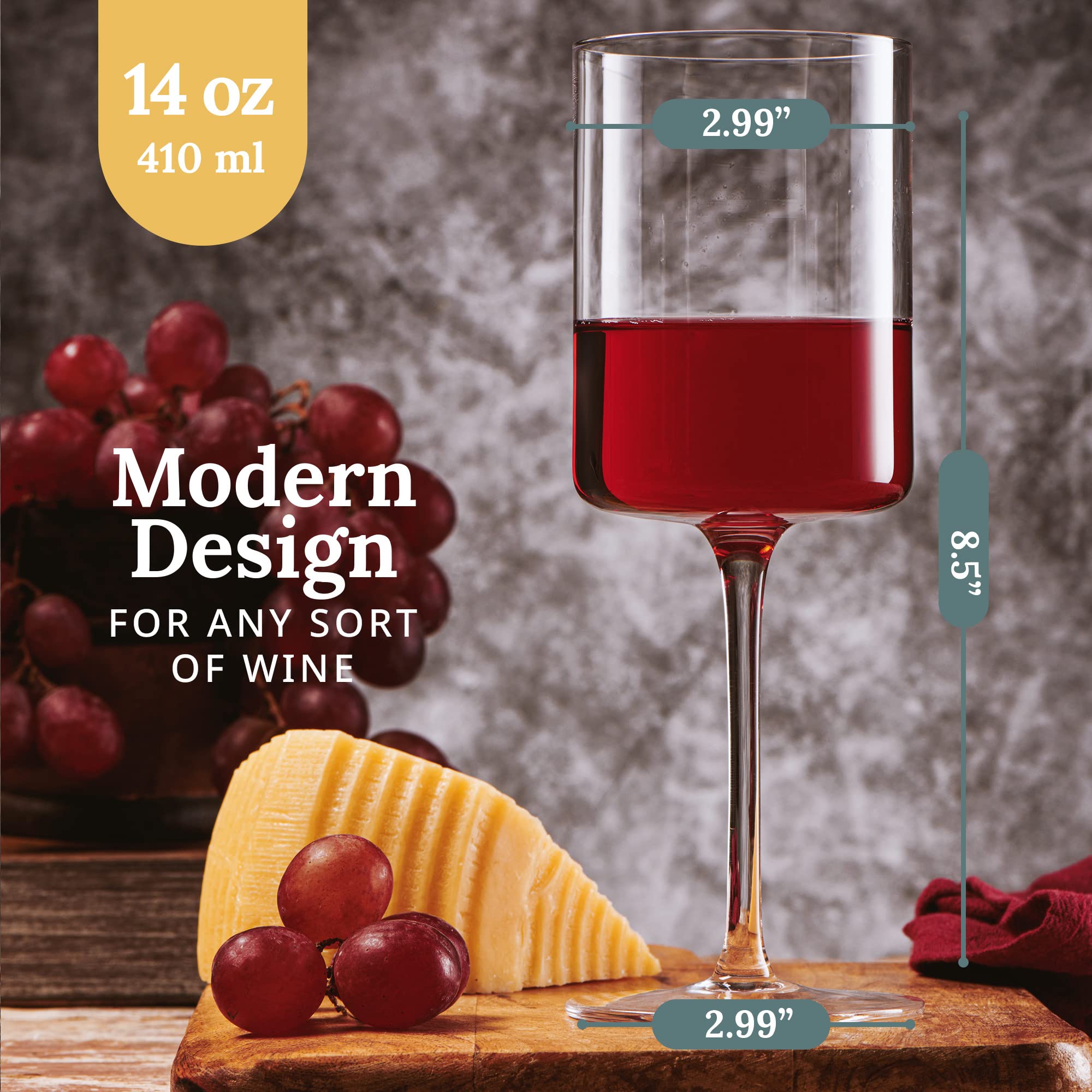 Square Wine Glasses Set of 4 β 14oz Crystal Wine Glasses β Elegant & Modern Long Stem Wine Glasses for White & Red Wine β Hand-Blown Lead-Free Large Wine Glass