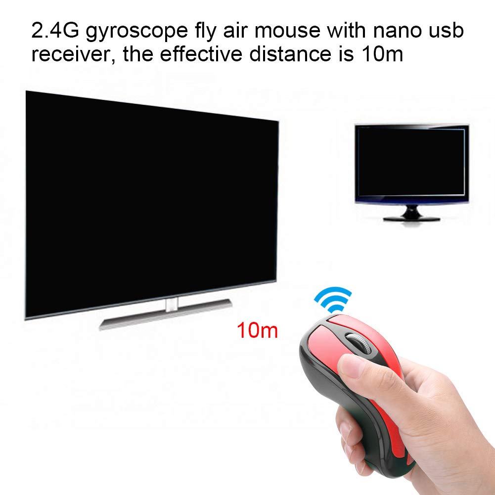 Zerone Wireless Gyroscopic Mouse Gyration Air Mouse, 2.4G Gyro Wireless Mouse Maximum 1600 DPI Optical Mice Gaming Mouse with USB Nano Receiver for PC Laptop Smart TV/Box(Red+Black) (Reed) (Renewed)