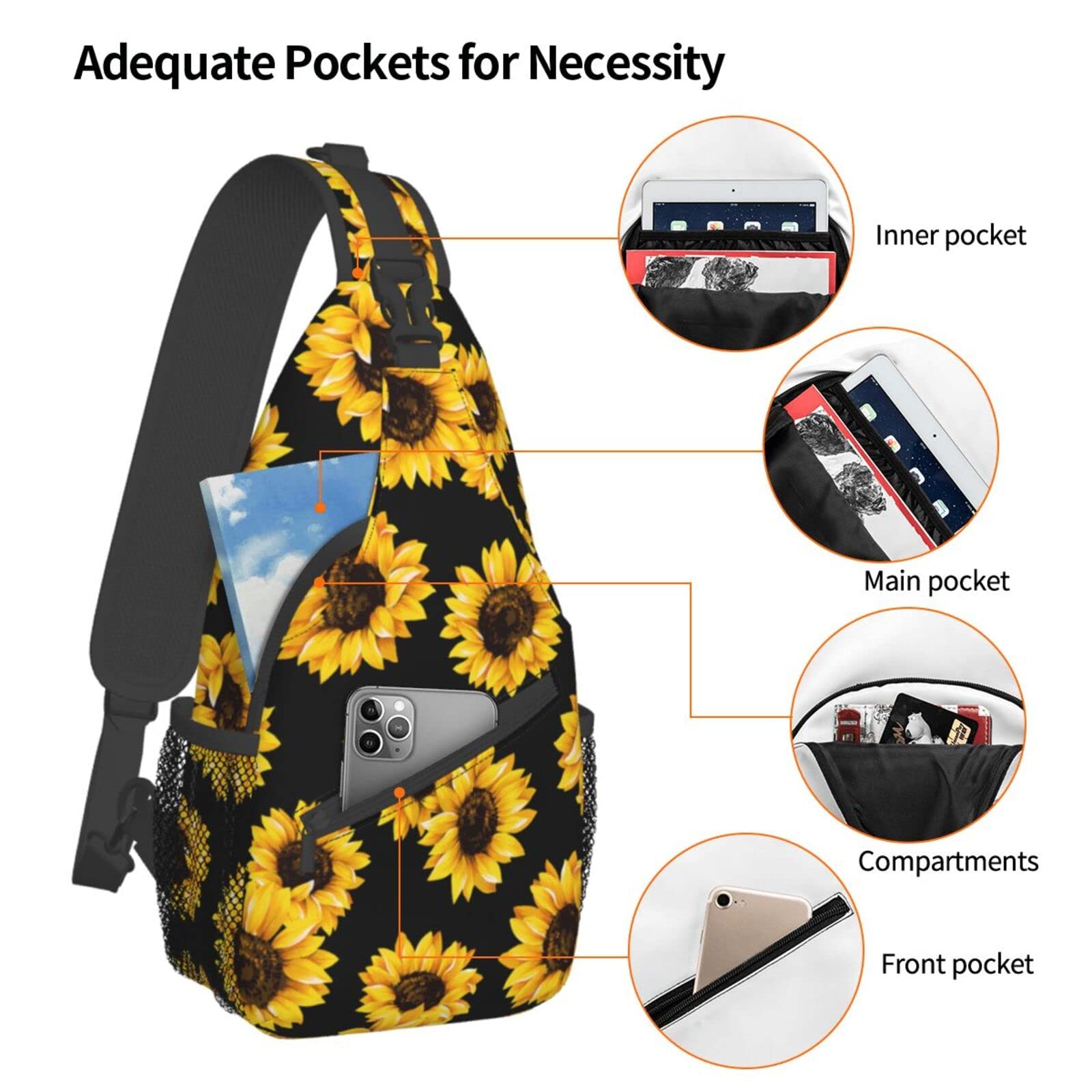 Sunflower Sling Backpack Crossbody Shoulder Bags For Women Men, Sling Bag Travel Hiking Chest Bag Daypack Unisex