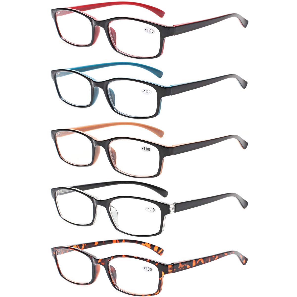 NORPERWIS Reading Glasses 5 Pairs Quality Readers Spring Hinge Vintage Glasses for Reading for Men and Women (5 Pack Mix Color, 1.50)