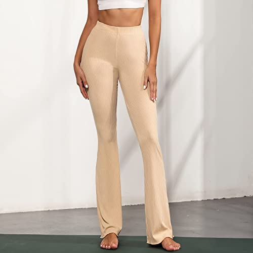Women's Casual Bootcut Yoga Pants Wide Leg Long Flare Workout Pants Khaki XL
