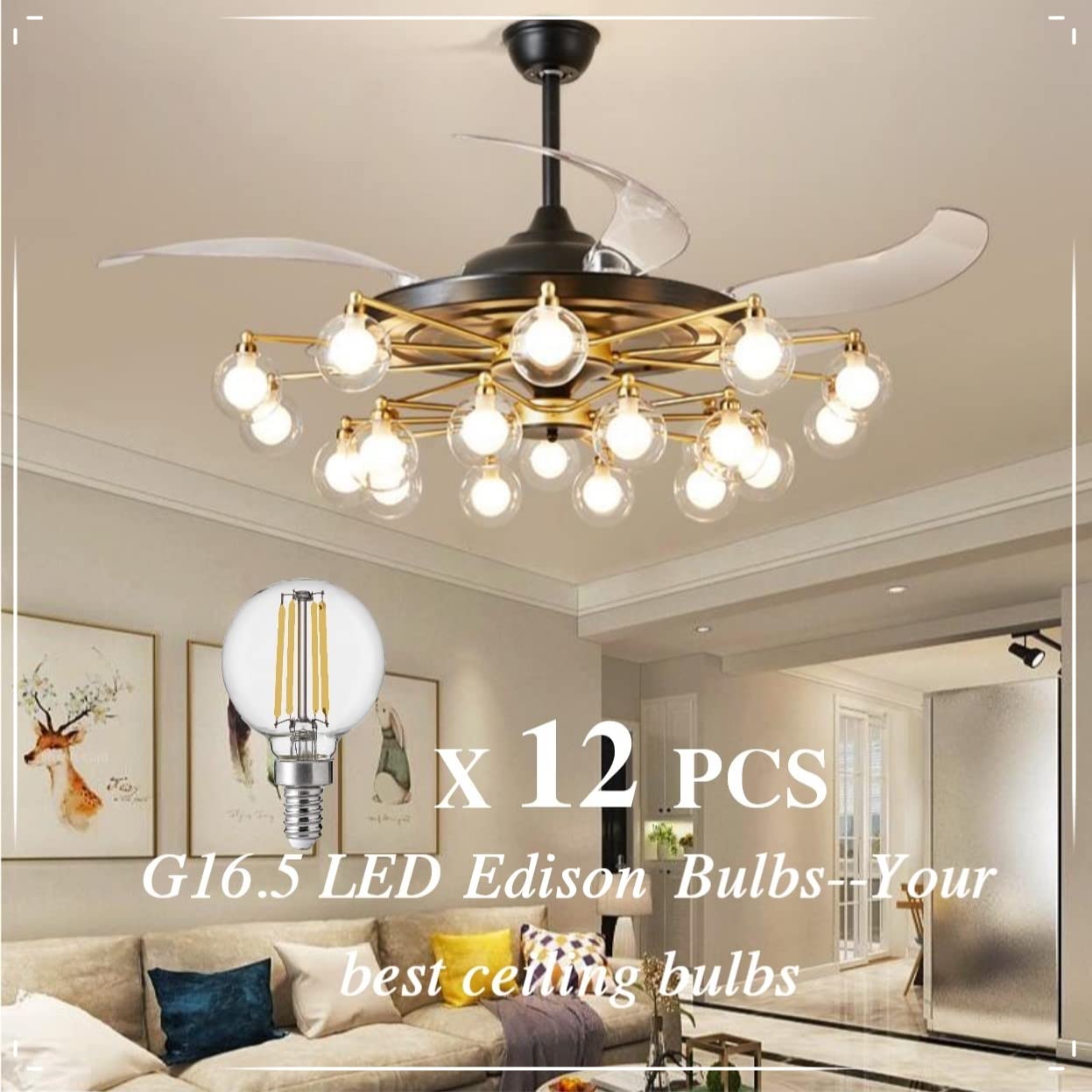 winsaLED Chandelier Light Bulbs, 12 Pack E12 LED Bulb, 40W Equivalent 400lm, Daylight 4000K G16 1/2 Global Light Bulbs, 90+ CRI for Ceiling Fan Light Bulbs