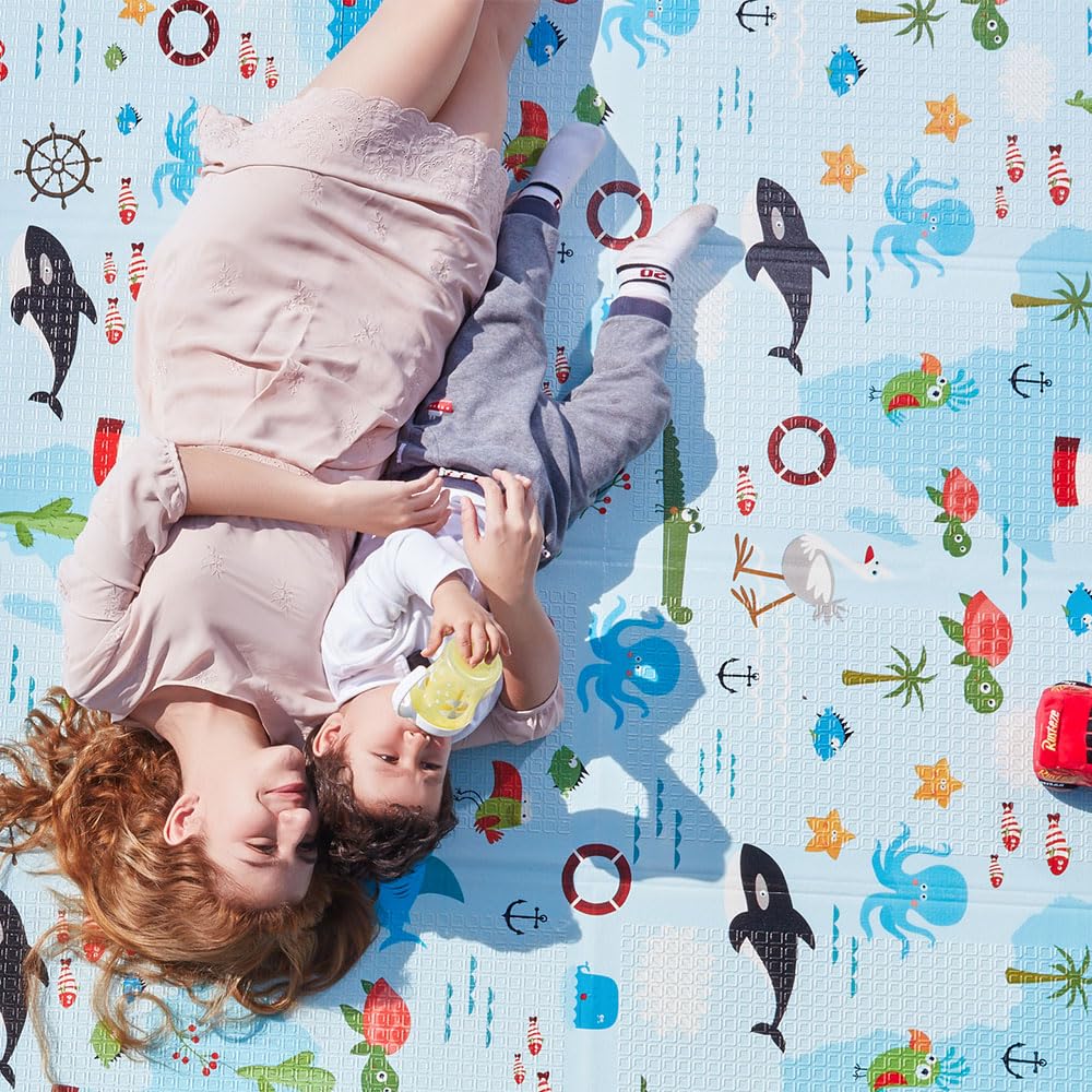 Reversible Baby Play Mat & Exercise Mat - Fun & Stylish Foam Floor Playmat for Kids and Infants. Elegant Room Decor Transforms into Large Fun Activity Gym Mat (Llama)