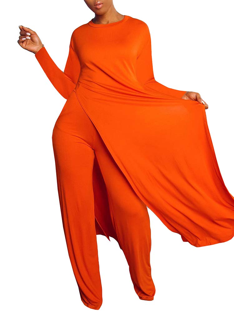 Tbahhir Women's 2 Piece Yoga Outfits Regular Fit Long Sleeve Tunic T-Shirt and Bell Bottom Maxi Pants Loungewear Set