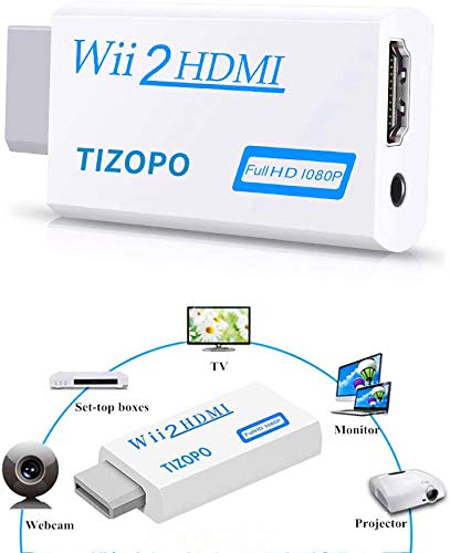 TIZOPO Wii to HDMI Converter, Wii HDMI Adapter 1080P Output Video Audio with 5ft High Speed HDMI Cable&3.5mm Audio Jack, Compatible with Full HD Devic, Supports All Wii Display Modes 720P, NTSC