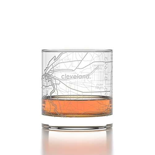 Well Told Engraved Cleveland Ohio Map Rocks Glass, Old Fashioned Whiskey Glass (11 oz, Clear) Etched Whiskey Glass, Gifts For Whiskey Lovers