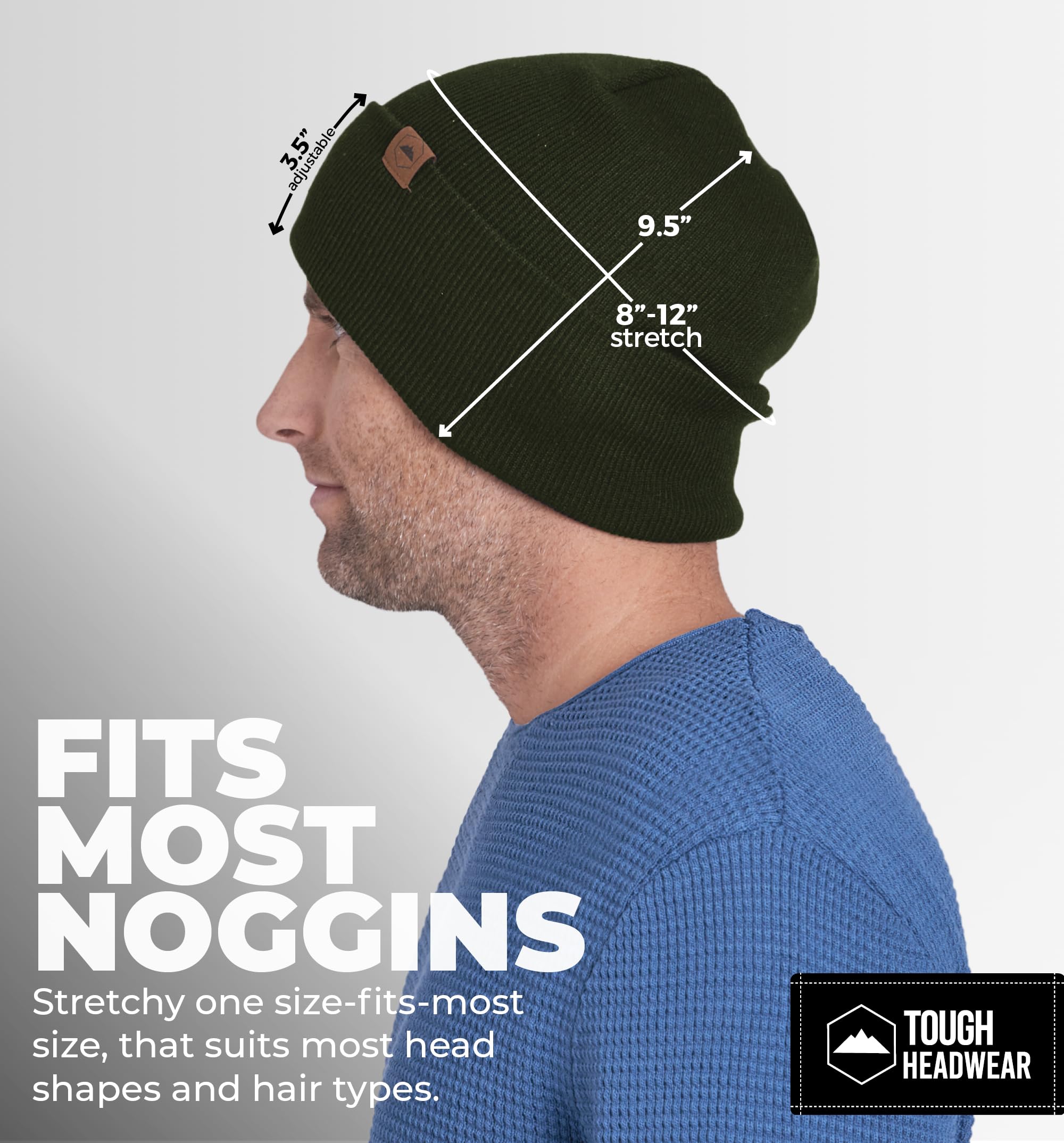 Tough Headwear Cuffed Beanie Hats for Men - Winter Beanies for Women - Toboggan Hat - Mens Winter Knit Hat - Stocking Cap