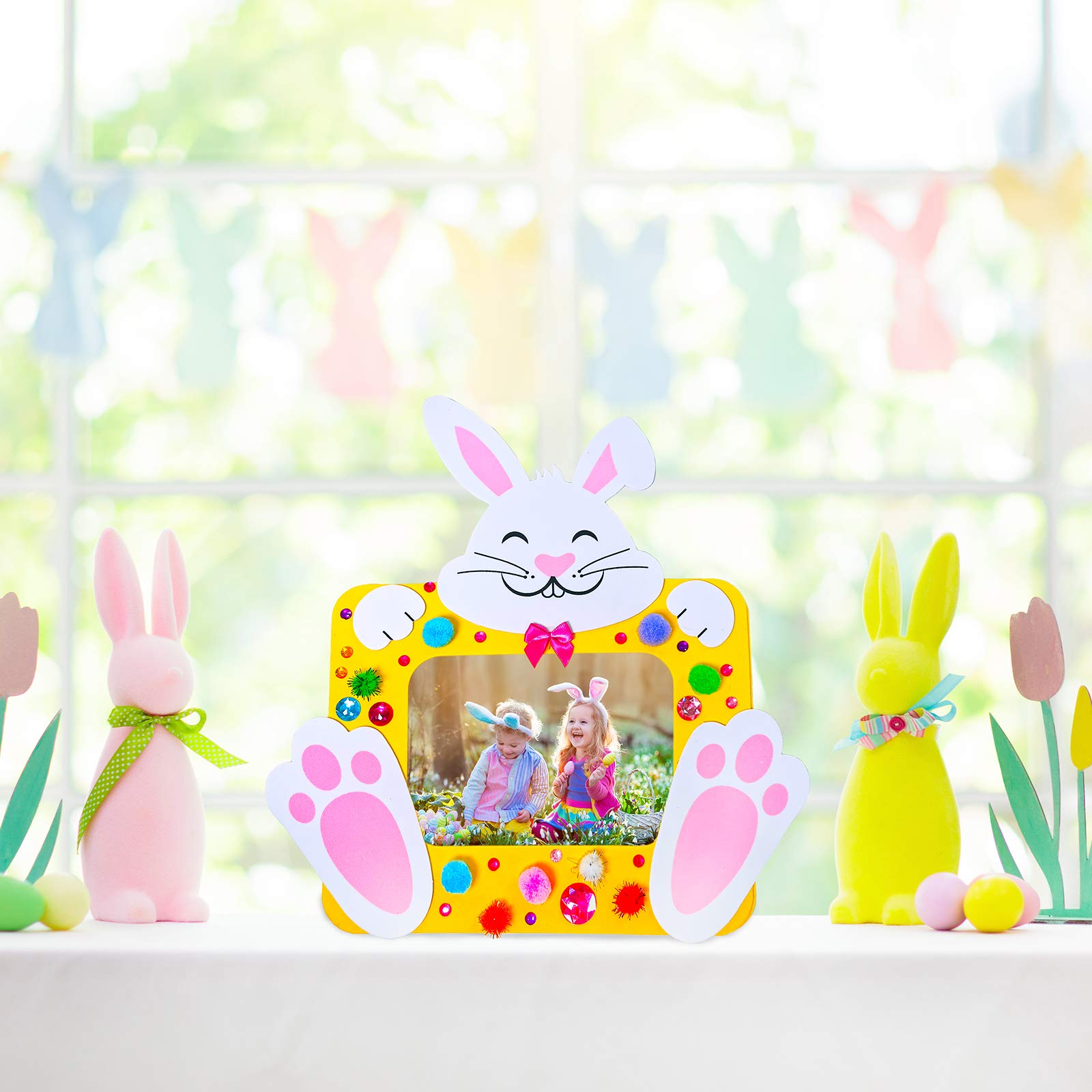 Winlyn 12 Sets Easter Decorations DIY Easter Craft Kits Easter Picture Photo Foam Frame Bunny Egg Chick Cross Stickers for Kids Gift Favors Easter Spring Home Classroom School VBS Activity Art Project