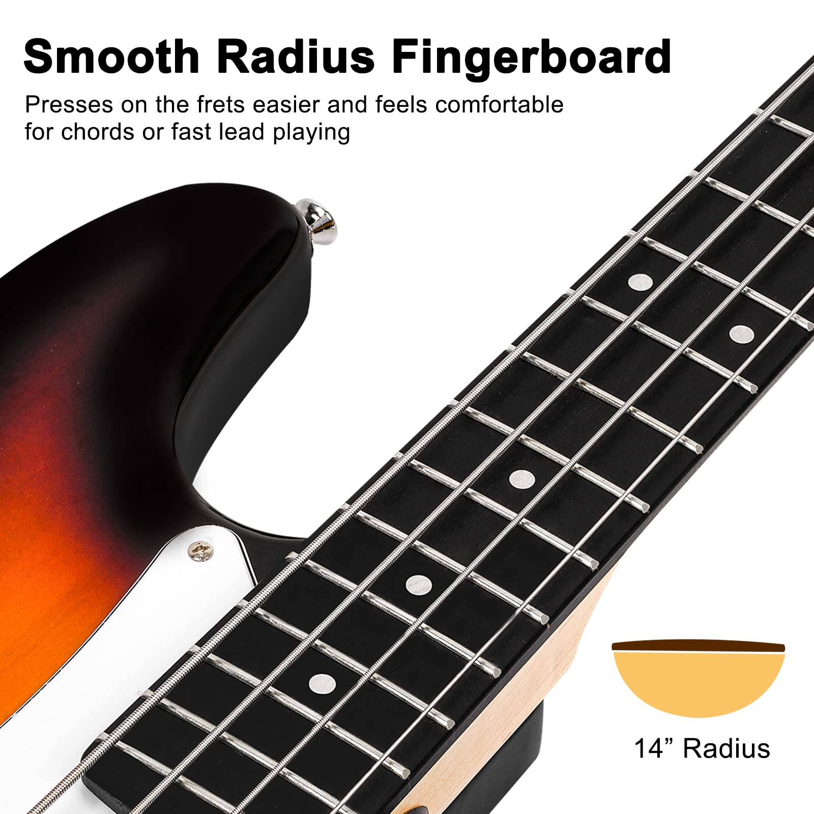 Vangoa Electric Bass Guitar Full Size 4 Strings Standard Bass PB Style Beginner Kit Sunburst for Starter Adults Kids with Gig Bag Cable Extra Strings Strap