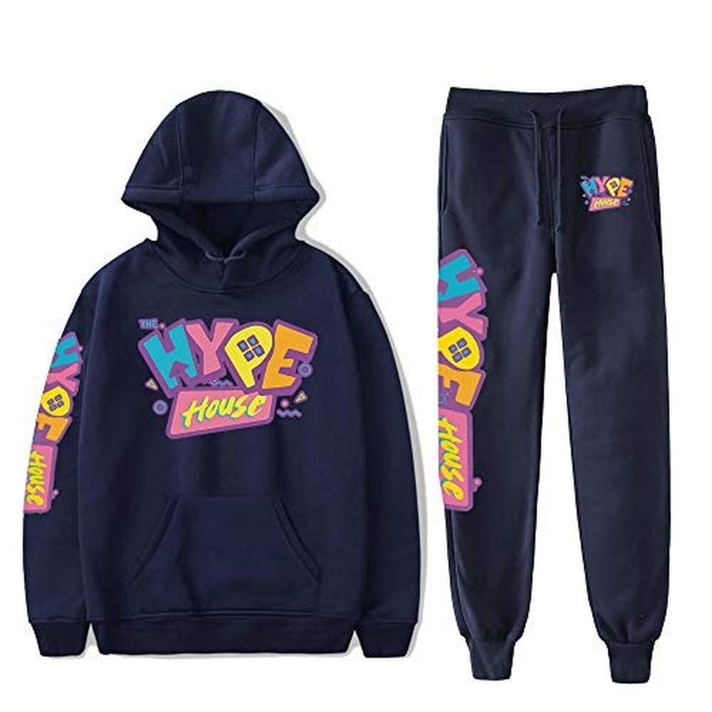 WAWNI The Hype House Hoodies Set Men Women Hoodie Pants Two-Piece Sweatshirt Suit (Navy,M)