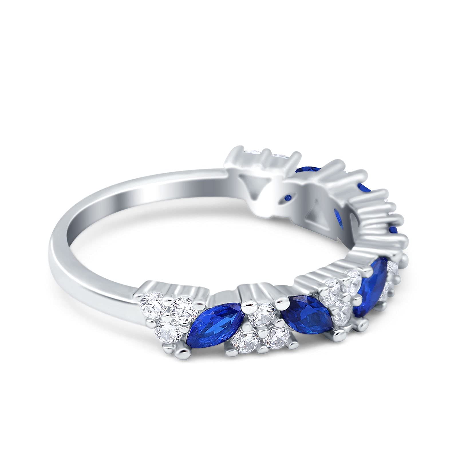 Simulated Blue Sapphire CZ Size-5 Art Deco Eternity Band Marquise Wedding Band Engagement Ring Simulated Cubic Zirconia 925 Sterling Silver