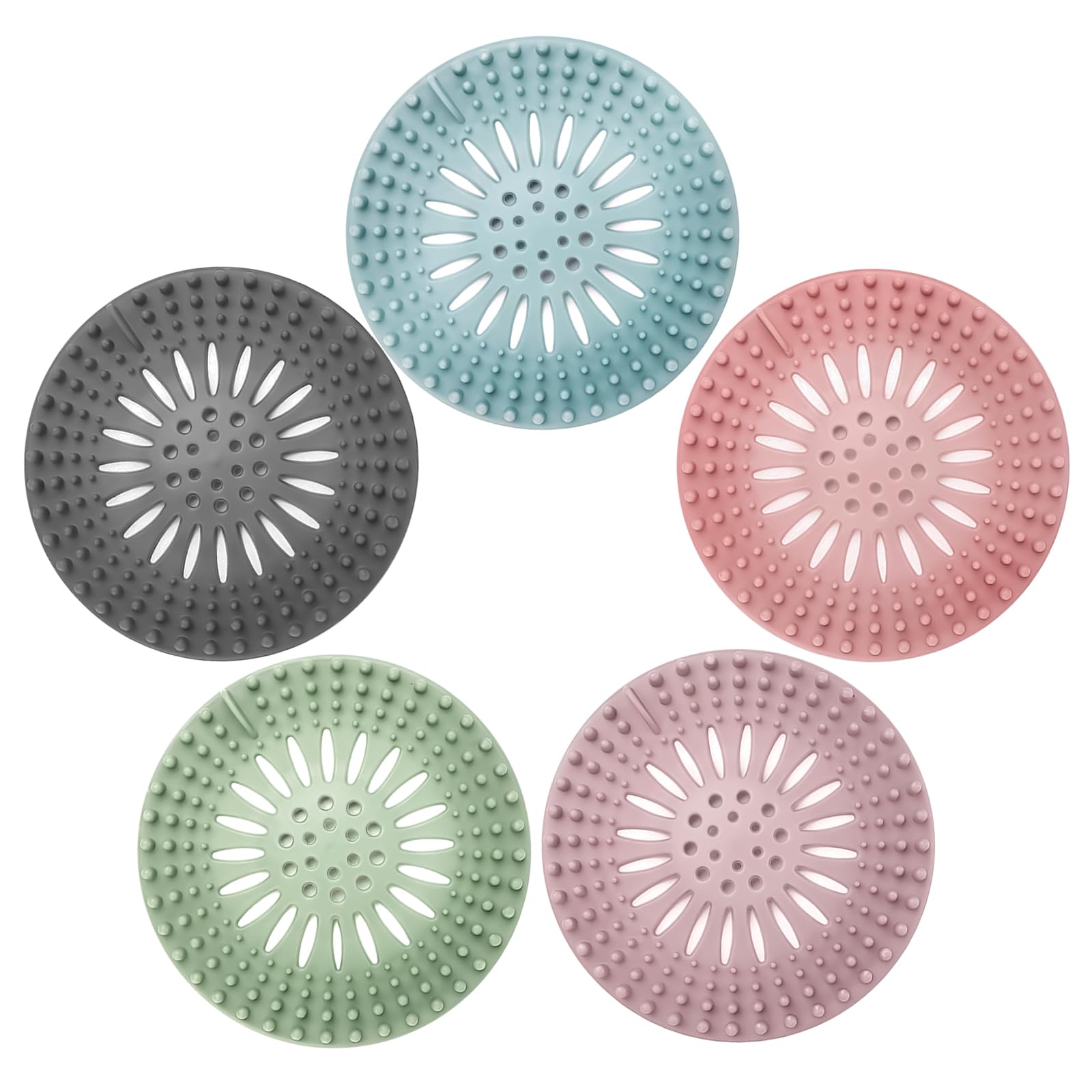 TBLLLY 5PC Shower Drain Hair Catcher Bathroom Accessories Durable Silicone Drain Cover Hair Stopper with Suction Cups for Shower Kitchen Bathroom Small Circle Shape