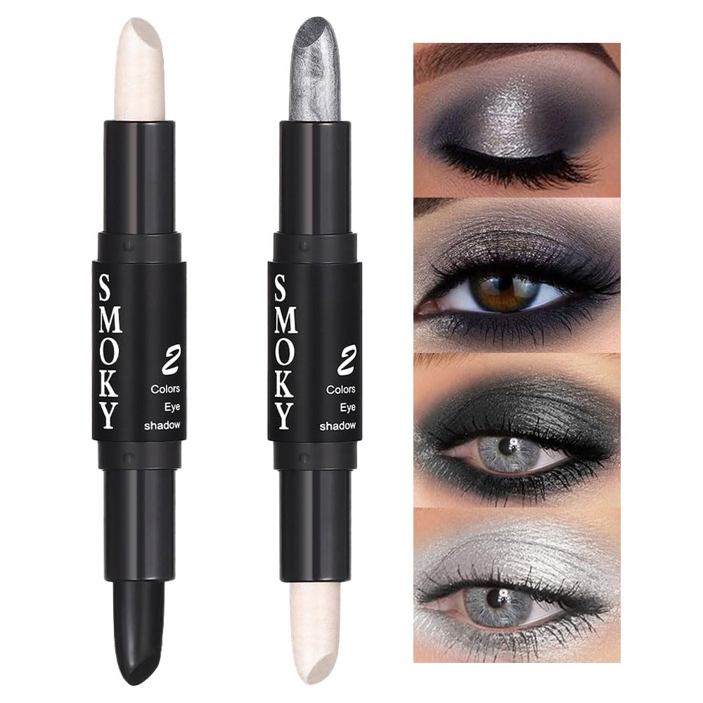 SUAKE 2 pcs glitter eyeshadow sticks Black White Gray Eyeshadow Pencil,Glitter Shimmer Matte Hypoallergenic Eyeshadow Pen,Natural Cream Eye shadow Stick