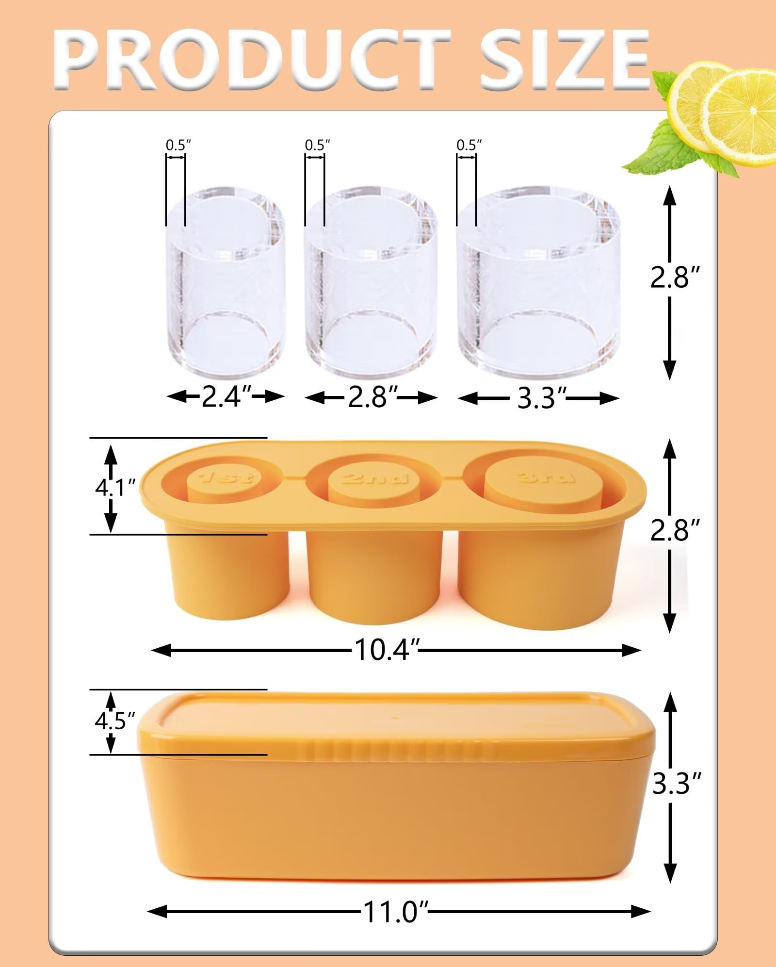 XZYLY Ice Cube Tray for Stanley Cup,Ice Mold with Lid & Bin for 30&40 oz Stanley Tumblers Accessories,Easy Release Silicone Ice Maker for Ice Drink,Juice,Whiskey,Cocktail,Summer Gifts,Yellow
