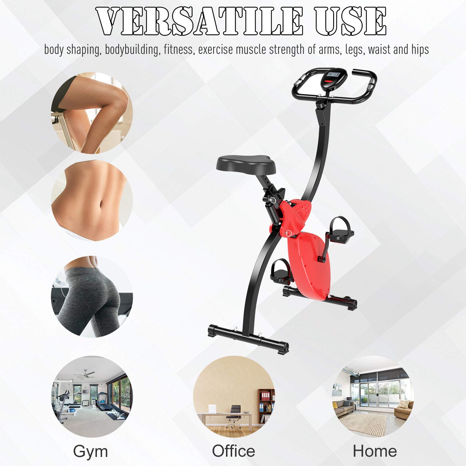 Soozier Foldable Upright Training X-Bike With Magnetic Resistance, Exercise Cycling Bicycle for Cardio, Aerobic Exercise, Red