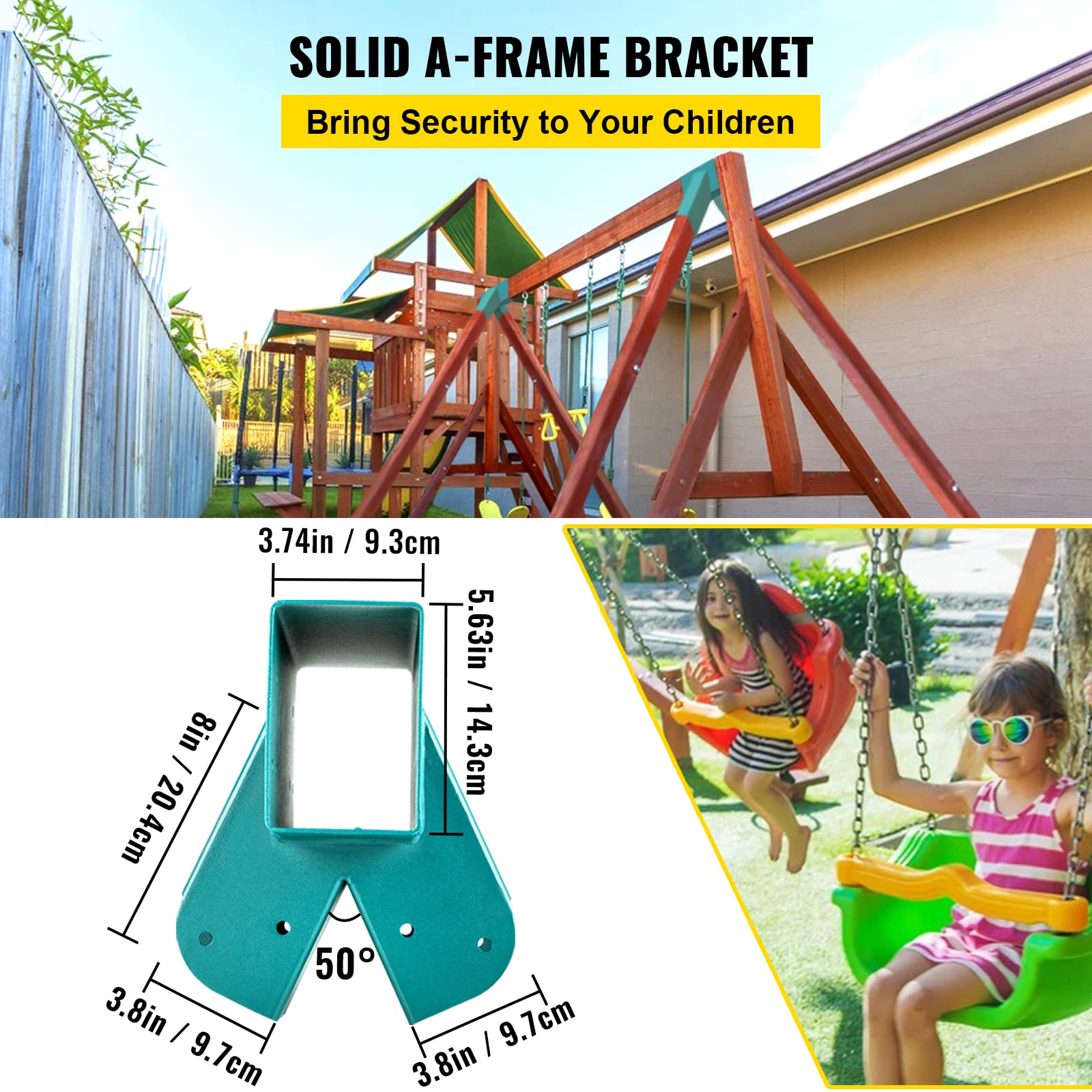 VEVOR Swing Set Brackets 7.87" Swing Bracket A-Frame Construction Swing Set Hardware Iron Material with Black Powder Coated DIY Swing Set End Bracket Swing Set Kit for 2(4x4) Legs & 1(4x6) beam-2PCS