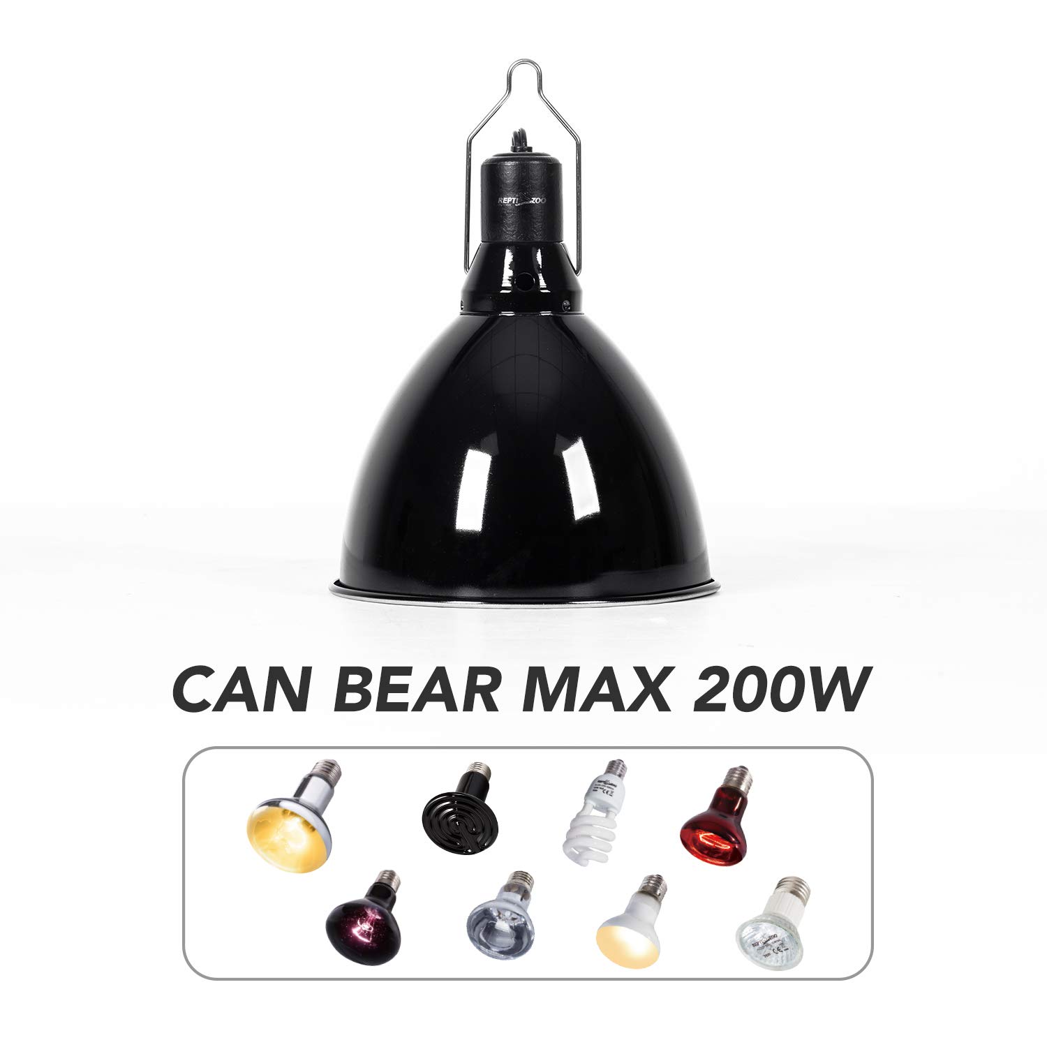 REPTI ZOO 8.5 inch Reptile Light Fixture 200W 2 in 1 E26 Base with Removable Ceramic Socket with On Off Toggle Switch in Black,Aquarium Dome Reptile UVB Light Socket Fixture (without Bulbs)