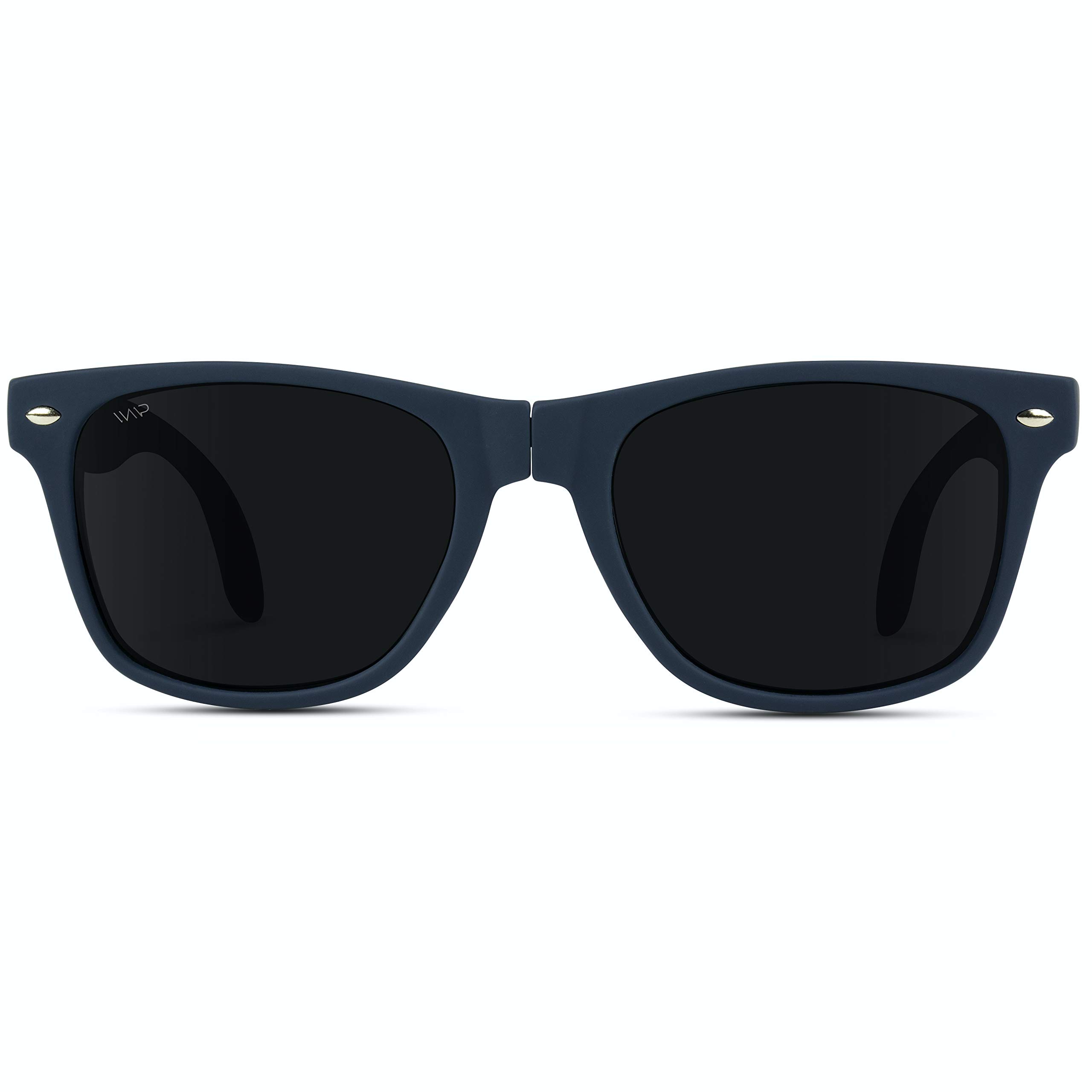 WearMe Pro - Polarized Modern Black Square Foldable Sunglasses with Case (Matte Navy Blue/Black Lens)