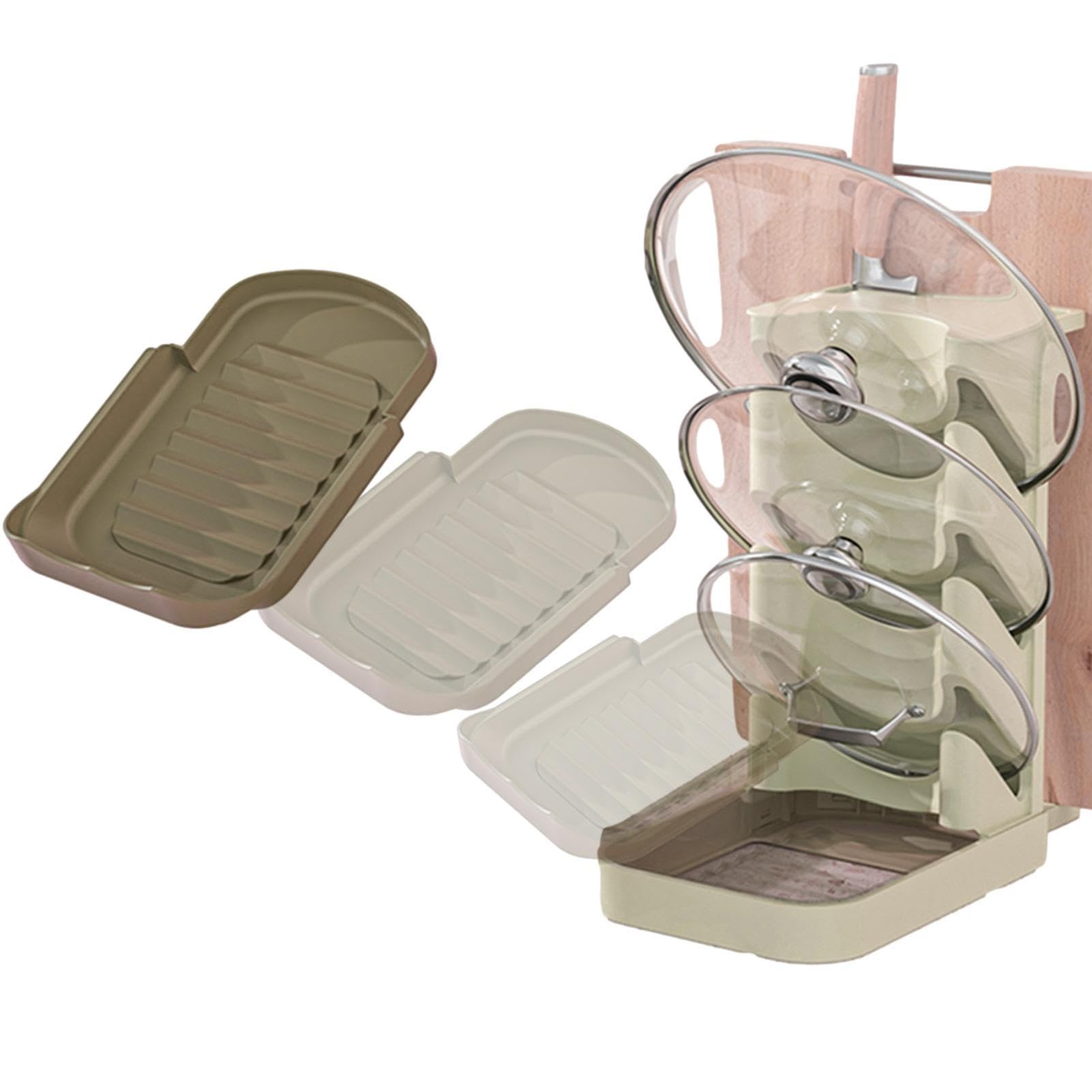 Pot Lid Holder, 11x7in Pan Lid Organizer Rack, Rust Proof Chopping Board Organizer Stand with Detachable Drain Tray, Space Saving Dish Plate Storage Organizer for Kitchen Countertop Cabinet