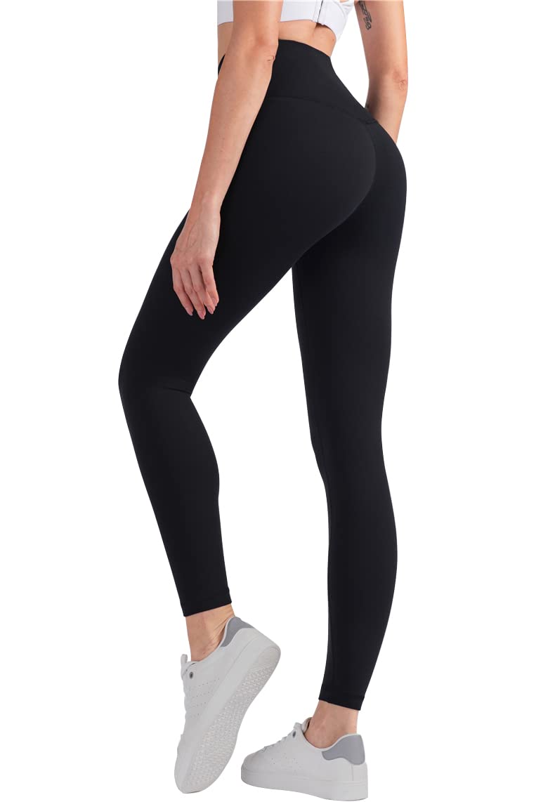 YETOWA High Waisted Leggings for Women- Soft Tummy Control Slimming Yoga Pants for Workout Running Black
