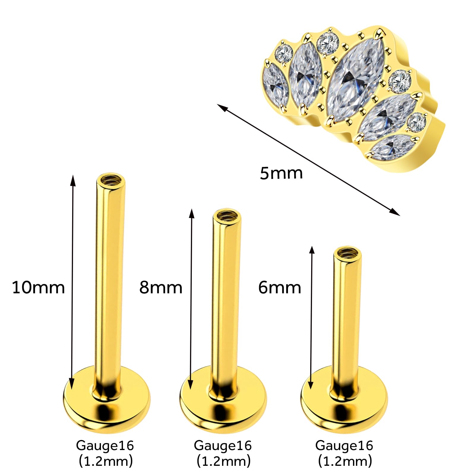 RL ROSARY LAND 925 Sterling Silver Cartilage Earring Stud for Women, Bee 16G Internally Threaded Flat Back Tragus Helix Labret Piercing Jewelry