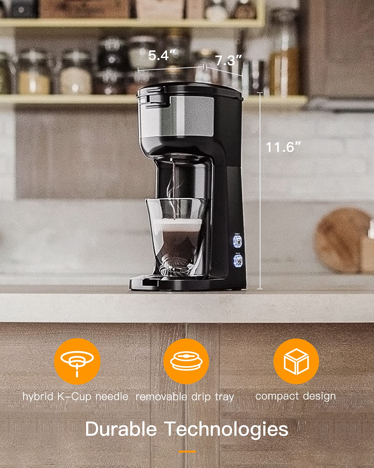 Single Serve Coffee Maker Brewer for K-Cup Pod & Ground Coffee Thermal Drip Instant Coffee Machine with Self Cleaning Function, Brew Strength Control