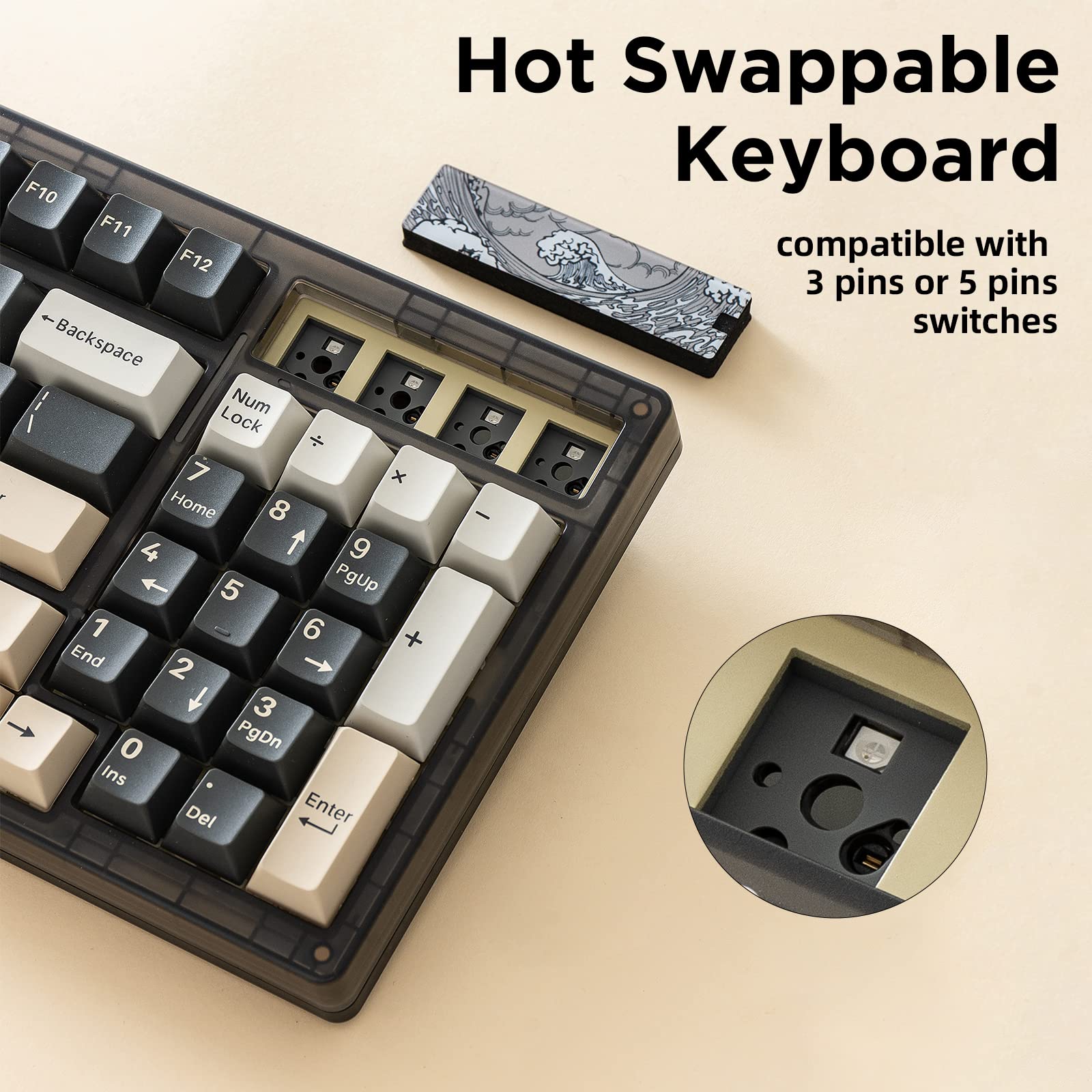YUNZII Keynovo IF98 Pro Tri-Mode Wireless Bluetooth Hot Swappable Gasket Mechanical Gaming Keyboard 98 Key 96% 1800 Layout RGB Backlight for Mac & Win (Gateron G Pro Black, Wireless Black)