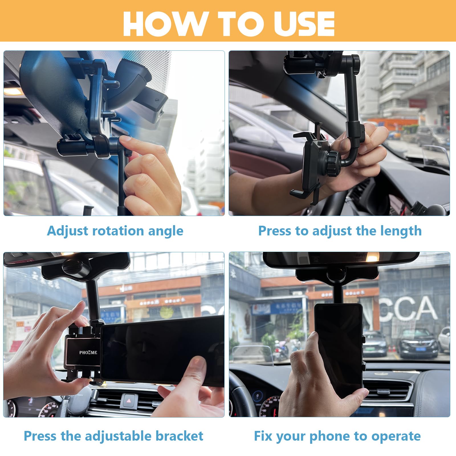TEAMSY 2023 Upgraded Rearview Mirror Phone Holder for Car, Rotatable and Retractable, 360 Rotation Design, Compatible with 3-7 Inch Smartphones