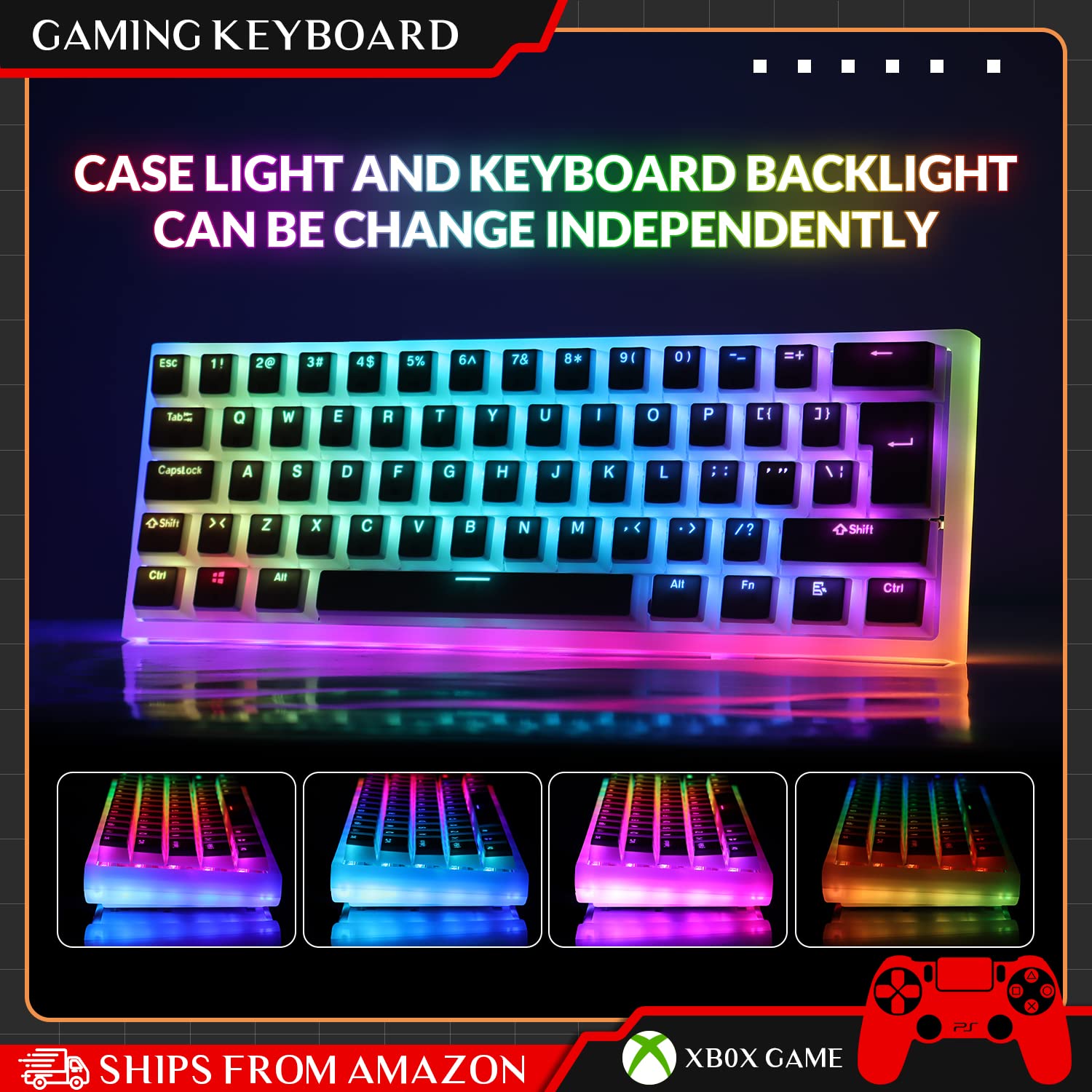 ZIYOU LANG MK25-1 60% Mechanical Keyboard Custom Hot Swappable Gaming Keyboard Programmable w/RGB Backlit Transparent Case Pudding Keycaps NKRO Compact for Gamer Typist PC PS4 Xbox(Linear Red Switch)