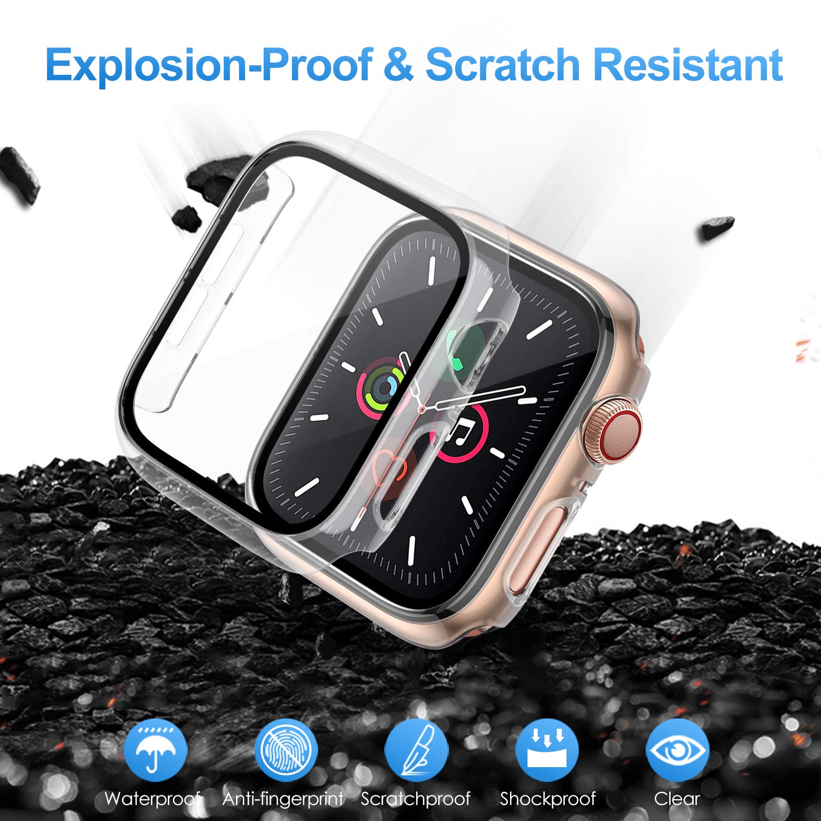VASG 5-Pack Compatible with Apple Watch Case 44mm, Built-in HD Clear Ultra-Thin Screen Protector Cover Hard PC Case Compatible with Apple Watch Series 4/5/ 6/SE