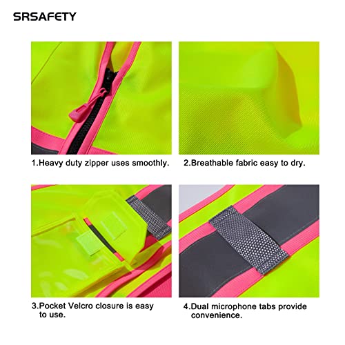 SRsafety Safety Hi-Vis Vest For Women, High Visibility Reflective Breathable Vest For Lady, Durable Zipper & Multi Pockets green S