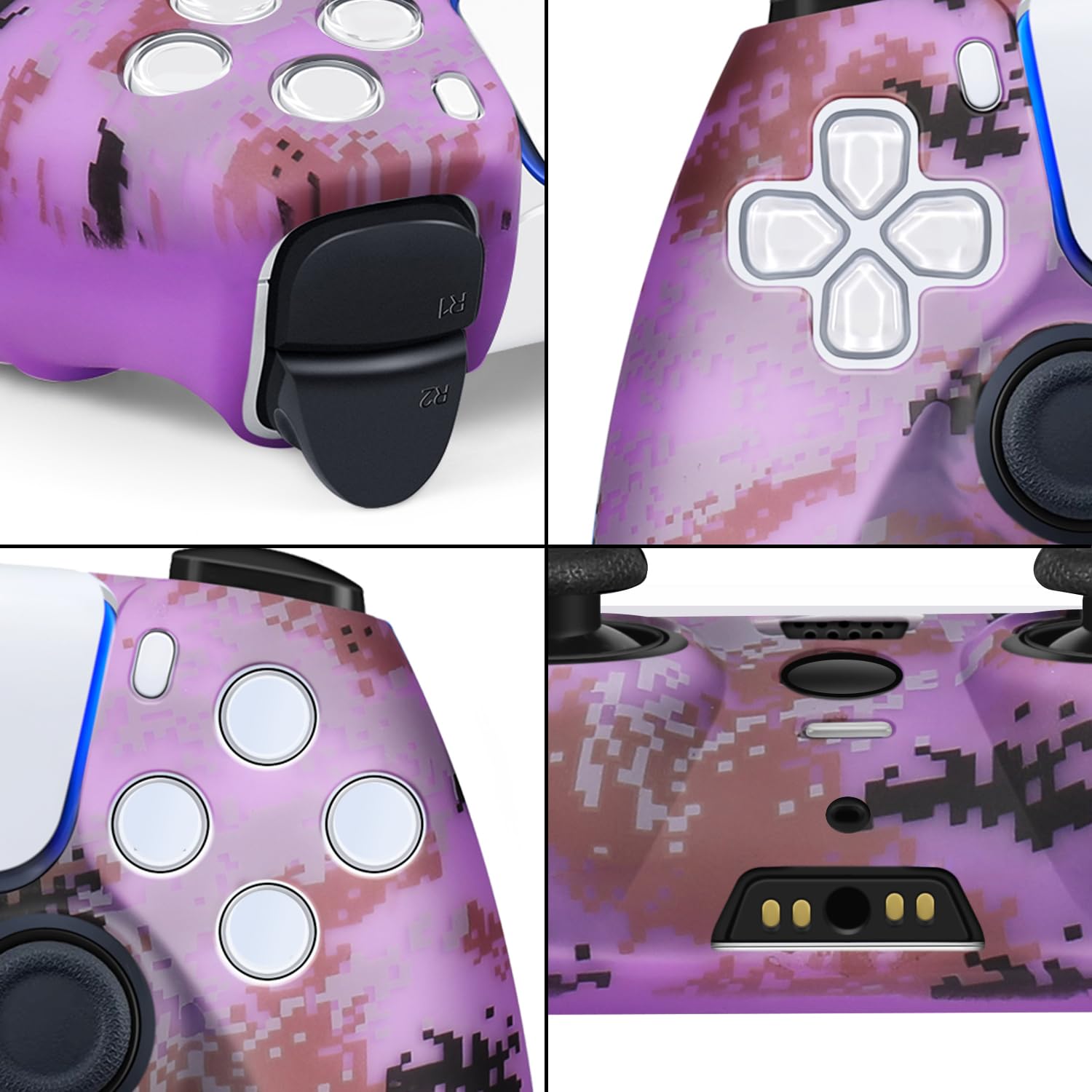 TNP Controller Case for PS5 Silicone Controller Skin for Dualsense Cover + 8 Pro Thumb Grips Set Sony Playstation 5 Skins Accessories Camo Purple with Ergonomic Textured Grip